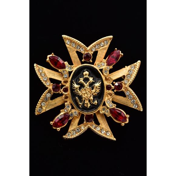 Unbranded | Jewelry | Vintage Shield Crest Pin Brooch Maltese Cross Red ...